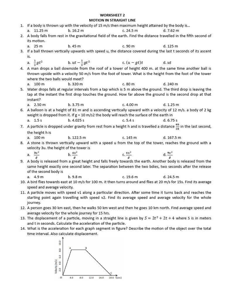 Motion in Straight Line Worksheet | PDF | Acceleration | Velocity