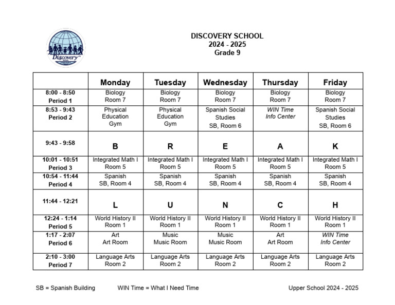 Grade 9 Class Schedule 2024-2025 | PDF