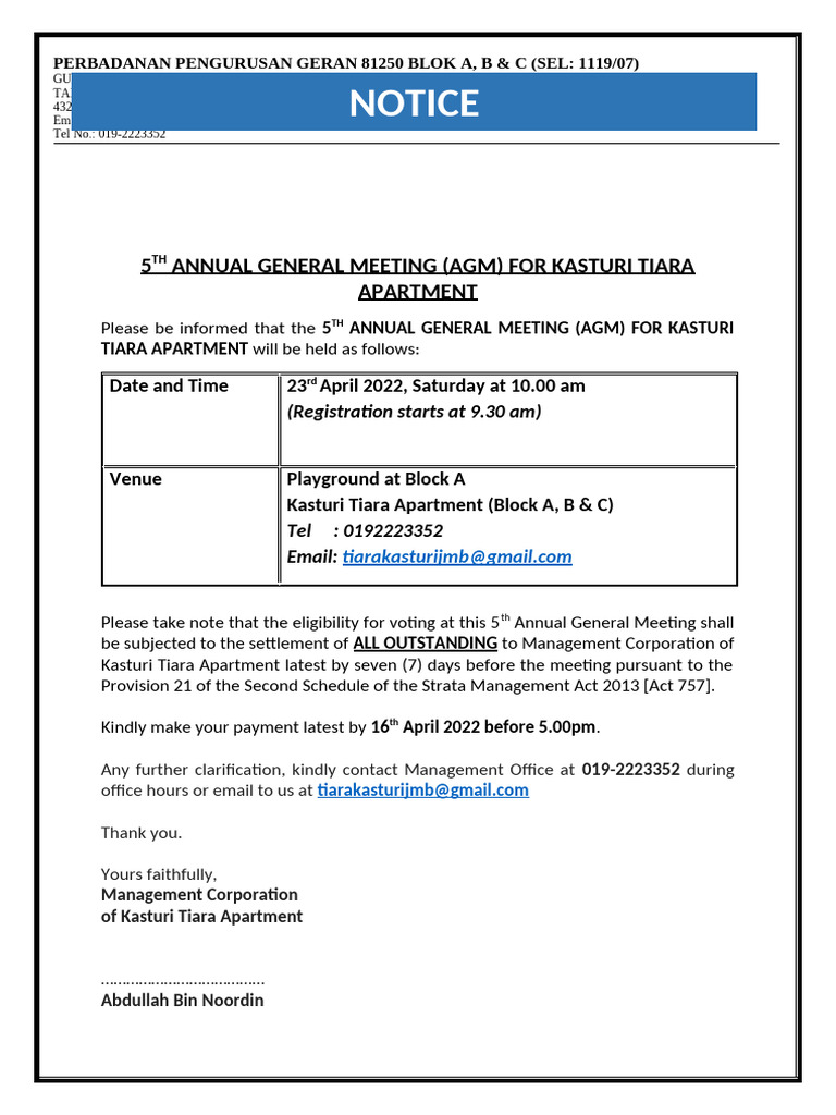 Notice - Agm 2022 - KT | PDF