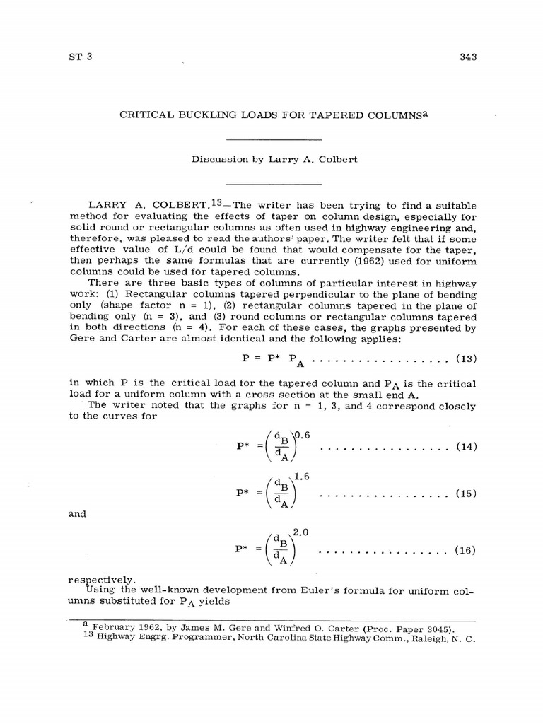 Critical Buckling Loads for Tapered Columns | PDF | Column | Buckling