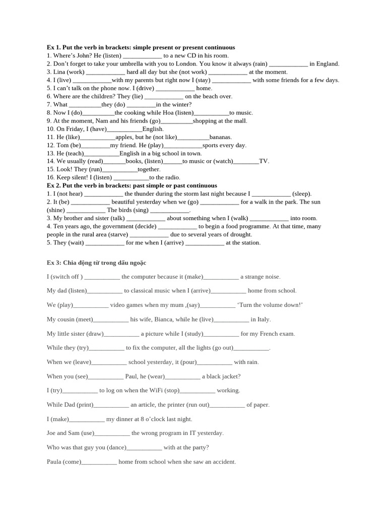 Verb Tense Exercises for English Learners | PDF