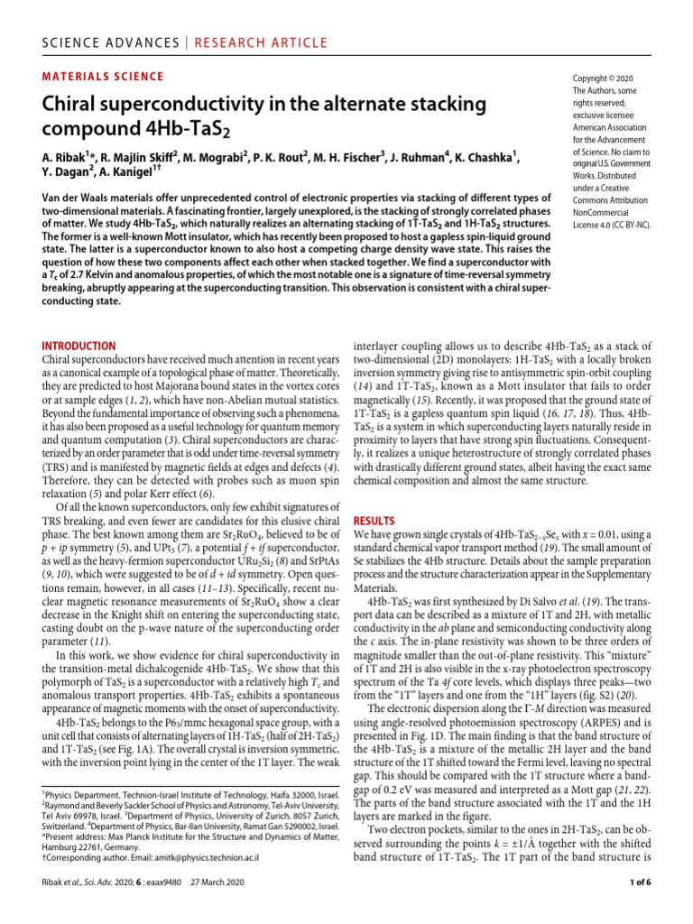 Chiral Superconductivity in 4Hb-TaS2 | PDF | Superconductivity | Phase ...