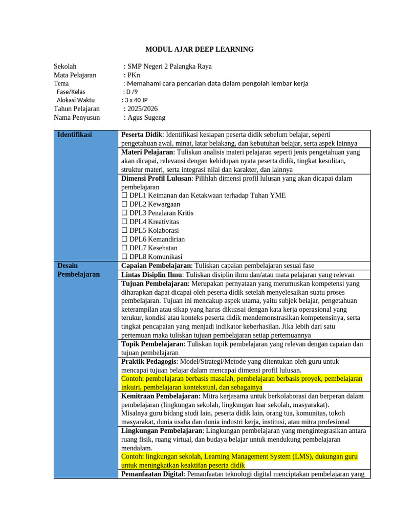 Template Modul Ajar Deep Learning | PDF