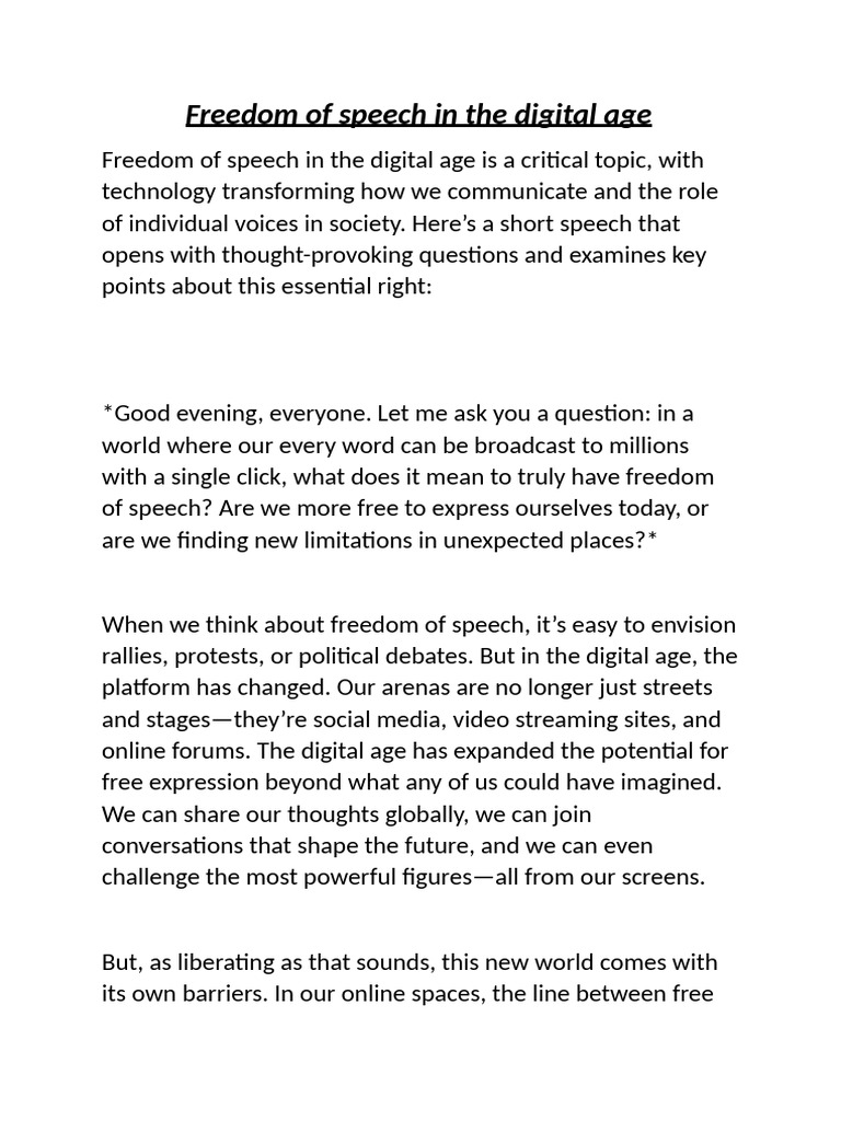 Freedom of Speech in The Digital Age | PDF | Freedom Of Speech | Human ...