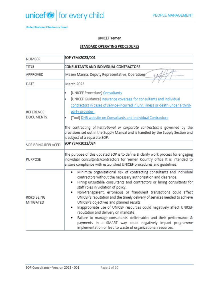 Consultancy SOP 2023 | PDF | Unicef | Business