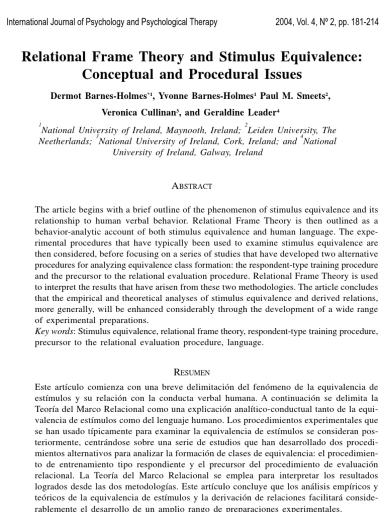 Relational Frame Theory and Stimulus Equivalence en | PDF | Science ...