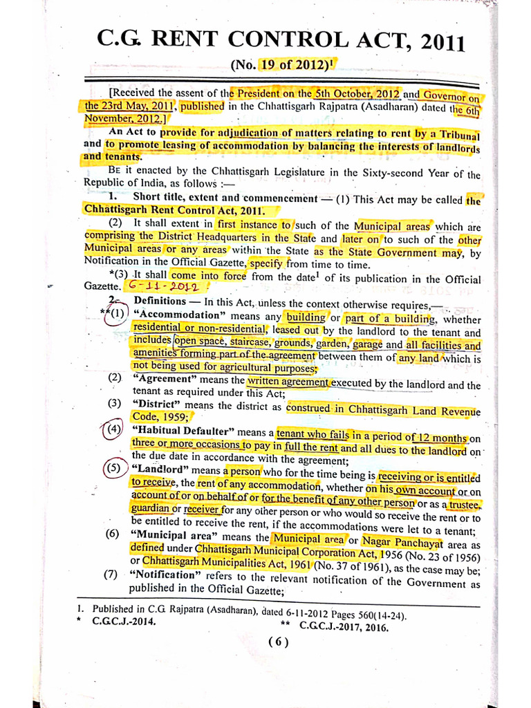 CG Rent Control Act, 2011 | PDF