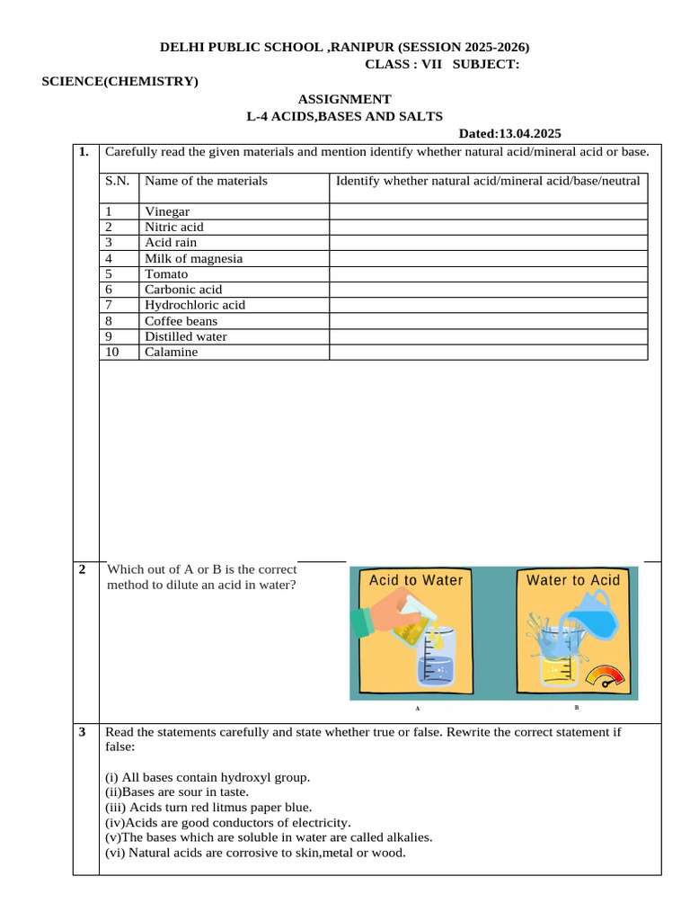 Assignment l4 Acids Bases and Salts Jasmeen Sharma 2025 | PDF | Acid | Nitric Acid