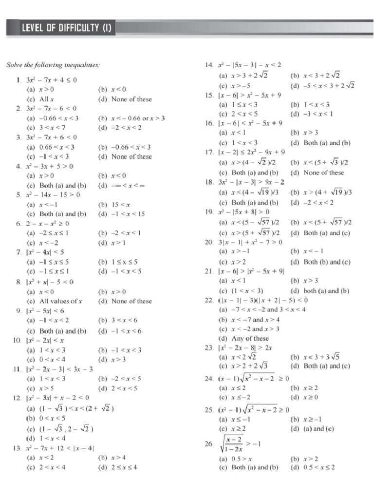 Inequalities Practice Set | PDF