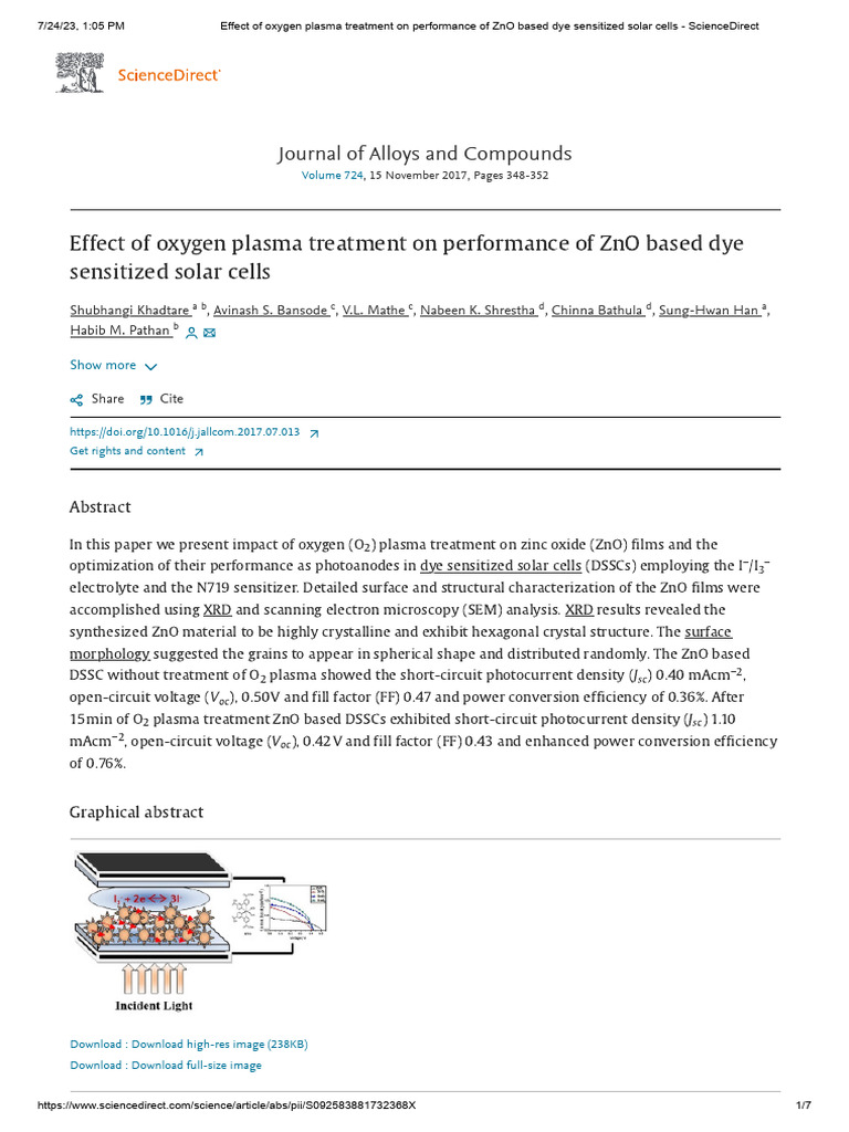 Oxygen Plasma Effects on ZnO Solar Cells | PDF | Zinc Oxide | Solar Cell