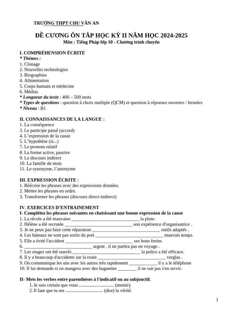Révision Français 10e : Thèmes et Exercices | PDF