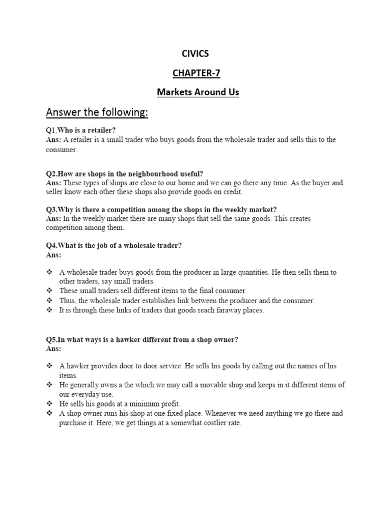 L-7 Markets Around Us Notes | PDF | Retail | Business Economics