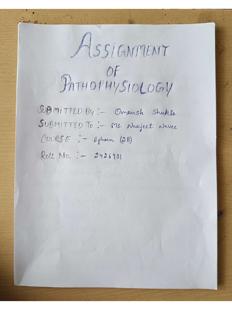 Pathophysiology Assignment 1 | PDF