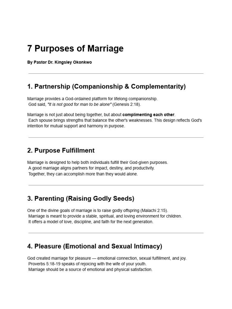 7 Purposes of Marriage Explained | PDF