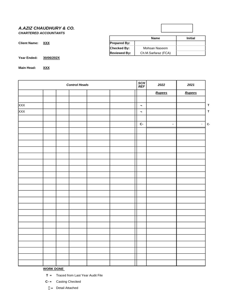 Sample Lead Schedule Template | PDF | Business | Economies