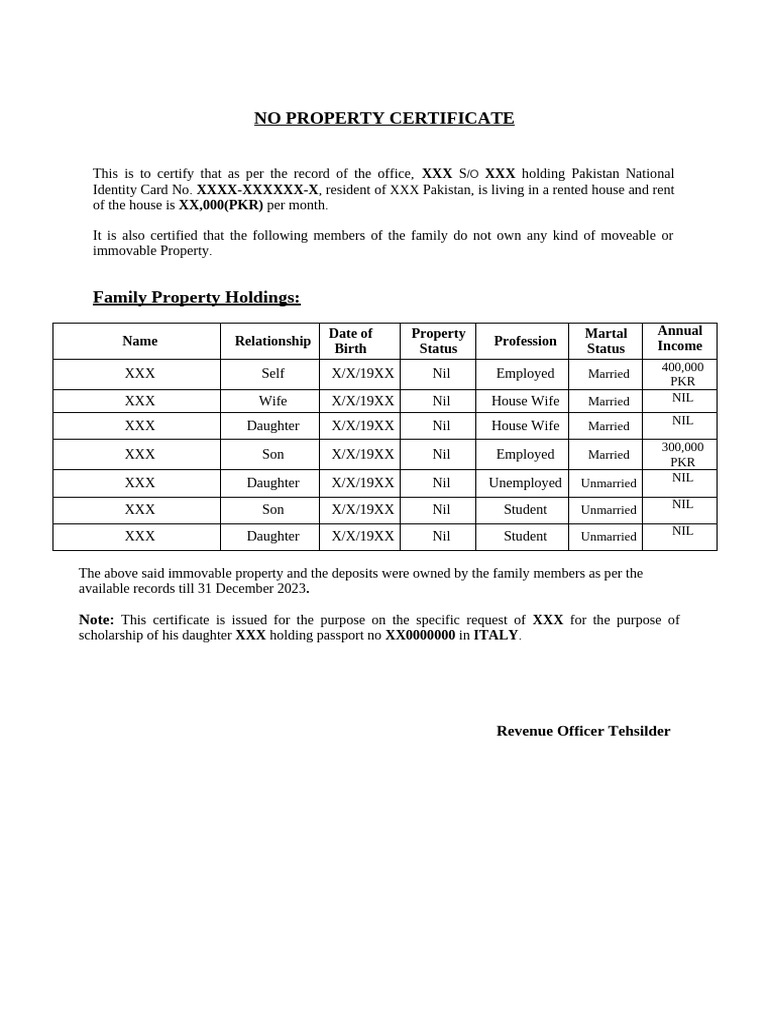 SAMPLE No Property Certificate | PDF