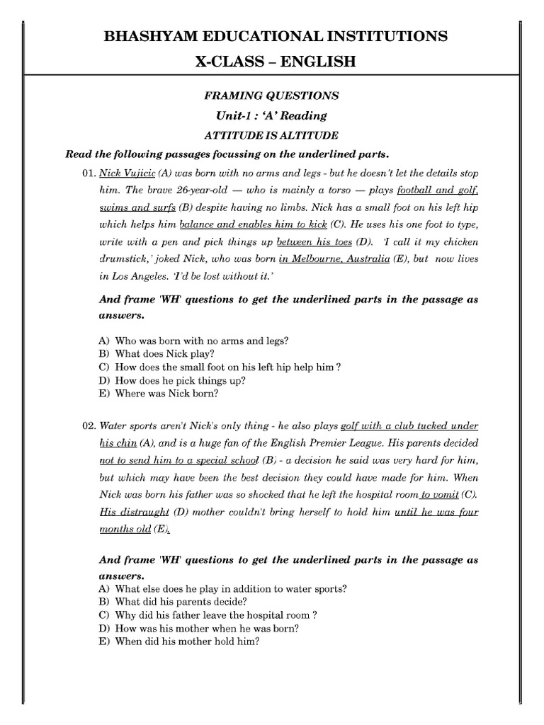 English Framing Questions | PDF