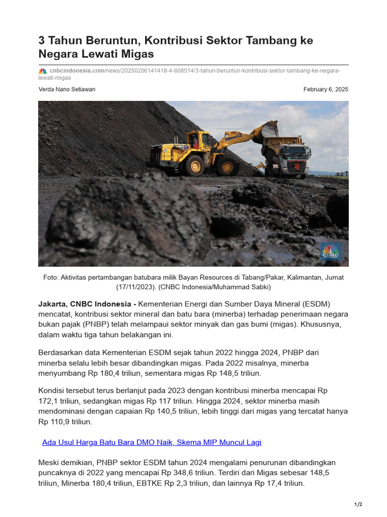 3 Tahun Beruntun Kontribusi Sektor Tambang Ke Negara Lewati Migas | PDF