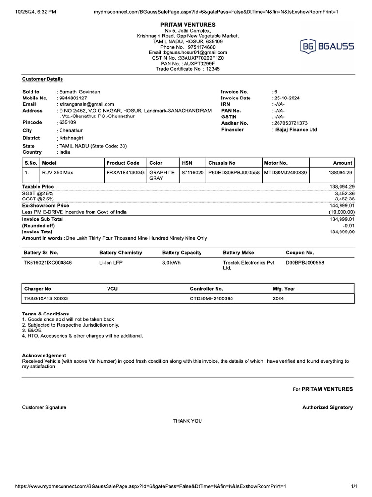 Sumathi Govindan Invoice | PDF