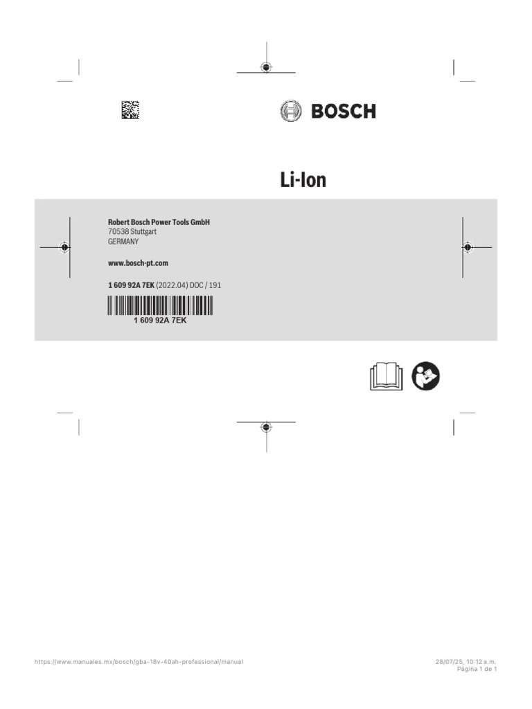 Manual de Usuario Bosch GBA 18V 4.0ah Professional (191 Páginas) | PDF