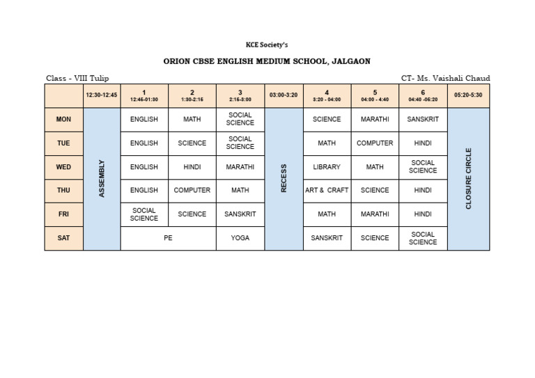 Class Time Table - Viii Tulip | PDF
