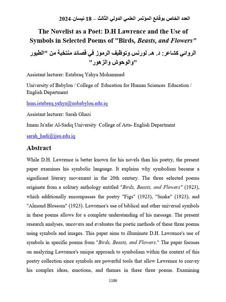 The Novelist As A Poet D.H Lawrence and The Use of Symbols | PDF ...