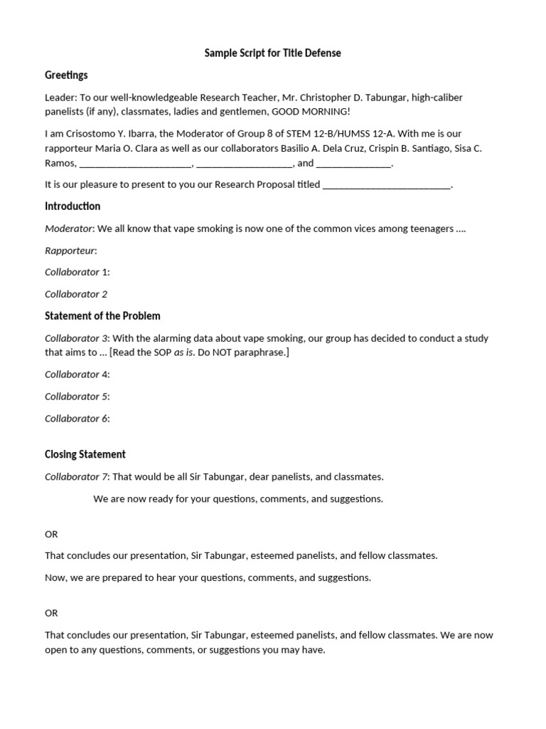 Title Defense Sample Script | PDF