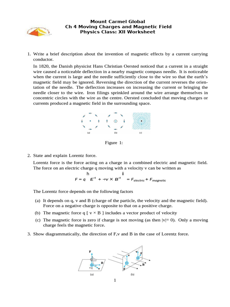 Moving Charges and Magnetic Fields Worksheet | PDF | Magnetic Field | Force