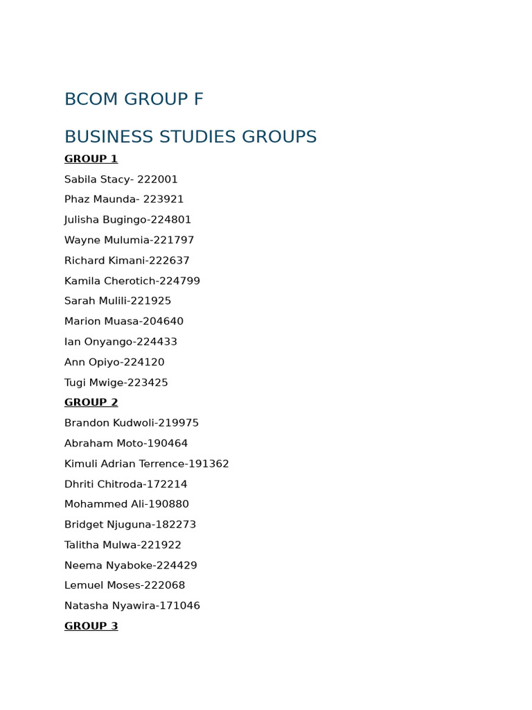 Business Studies Groups (BCOM GROUP F) - 1 | PDF