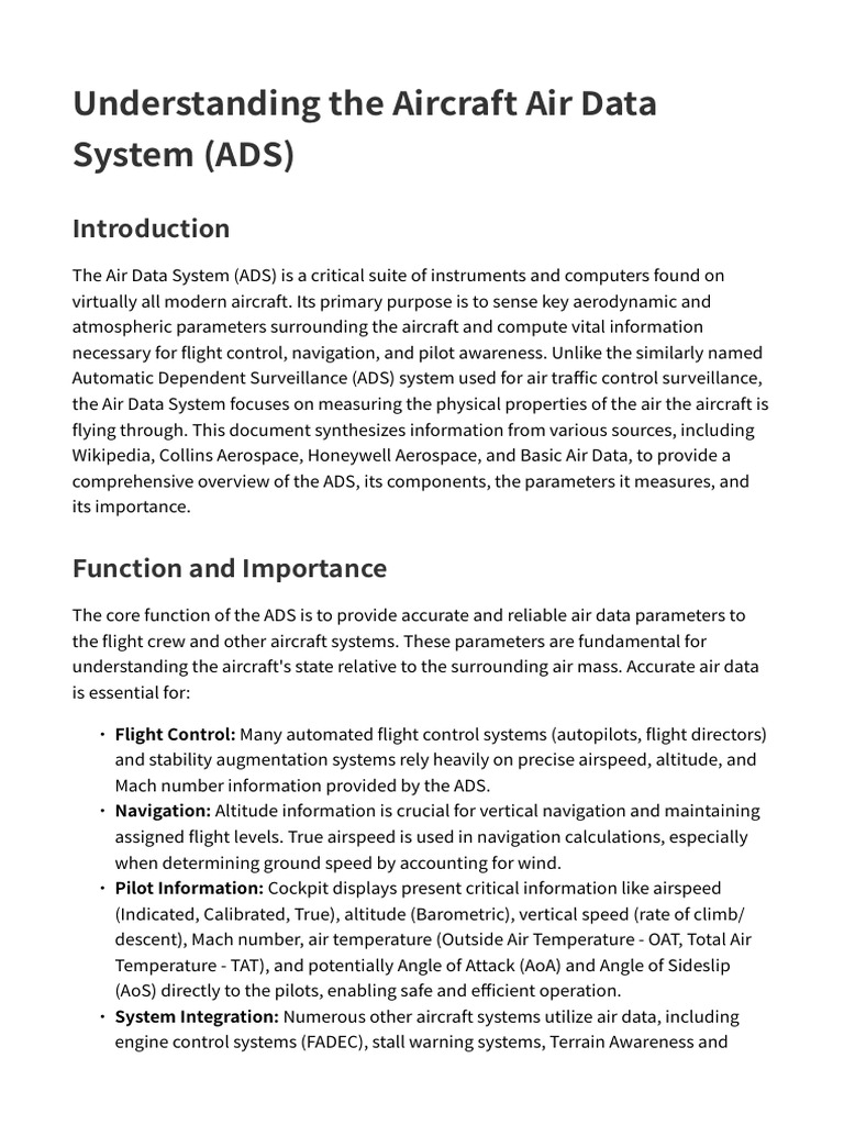 Understanding The Aircraft Air Data System (ADS) | PDF | Airspeed ...