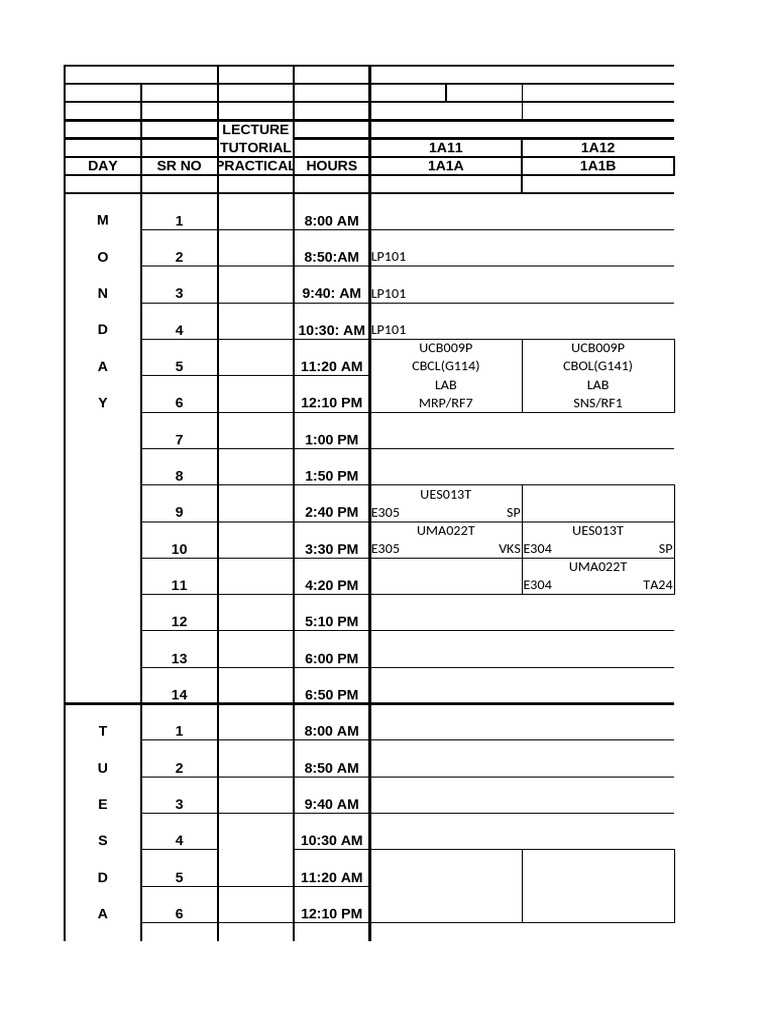 Timetable July To Dec 25 | PDF
