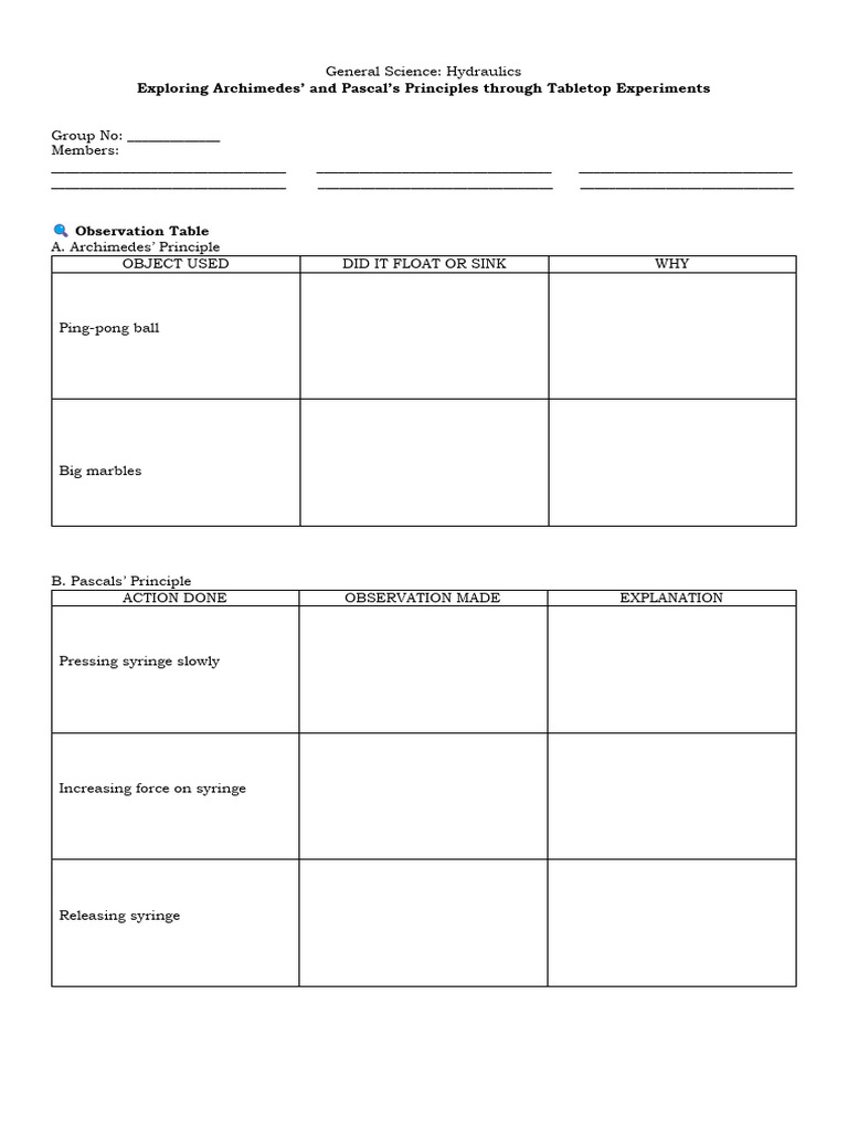 Worksheet Hydraulic System | PDF