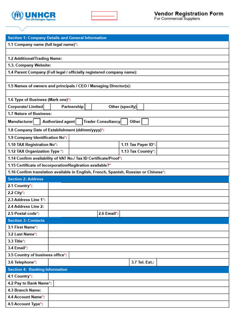 Vendor Registration Form for Suppliers | PDF