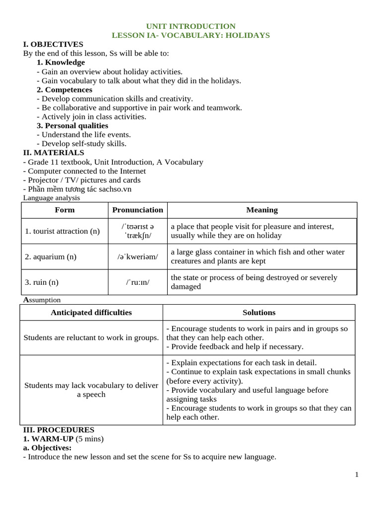 Holiday Vocabulary and Grammar Lesson | PDF | Verb | Vocabulary