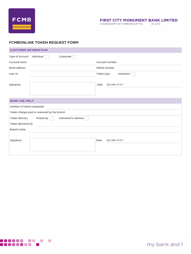 FCMBOnline Token Request Form | PDF