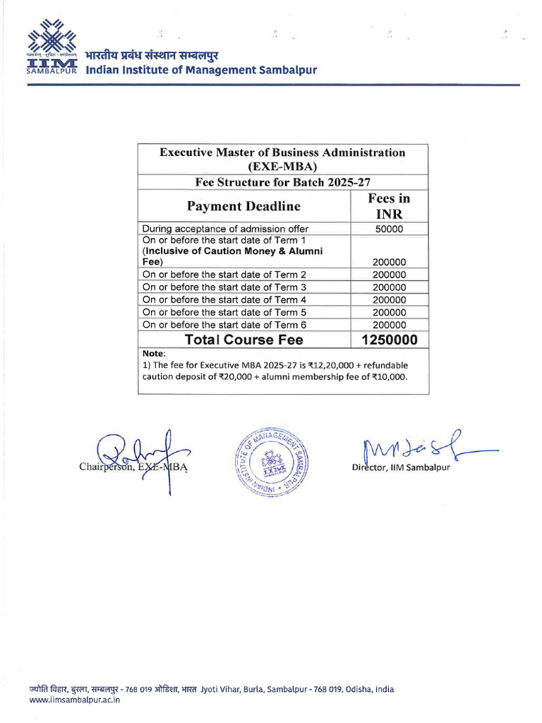 Executive MBA Fee Structure | PDF