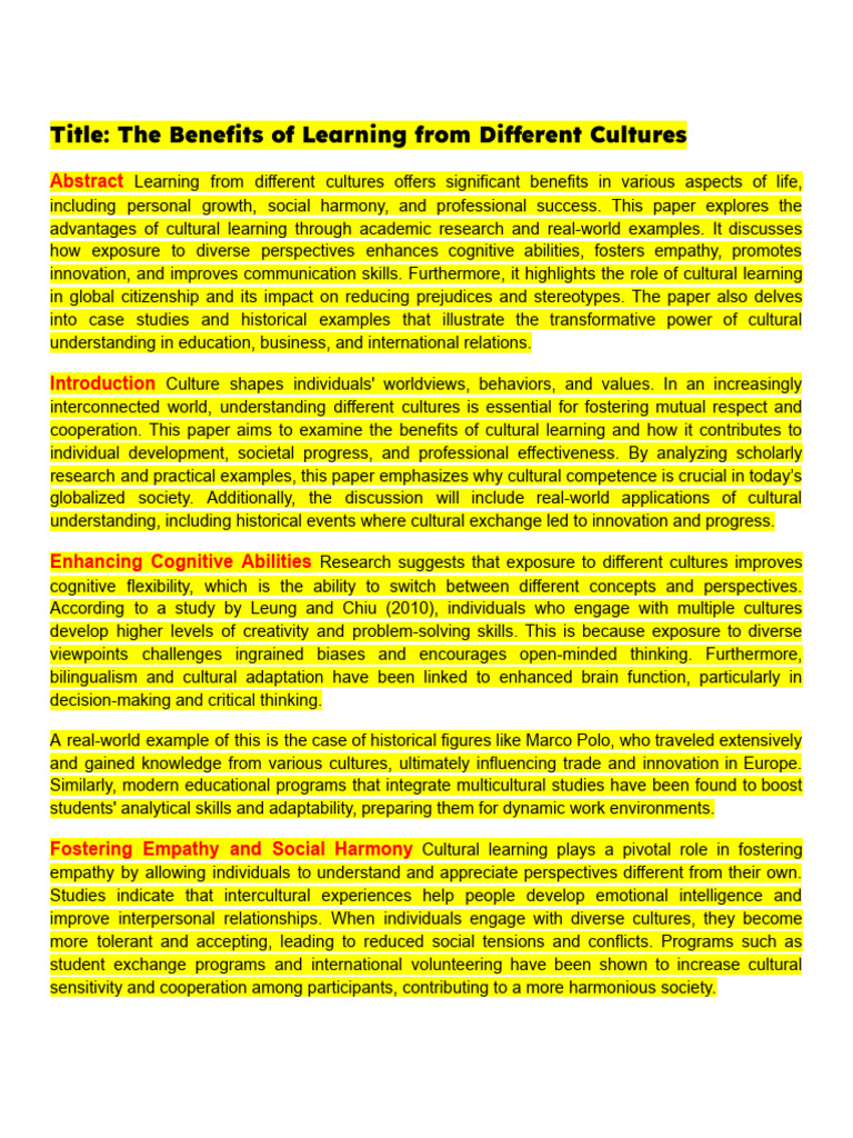 Advantages of Learning Different Cultures | PDF | Learning | Creativity