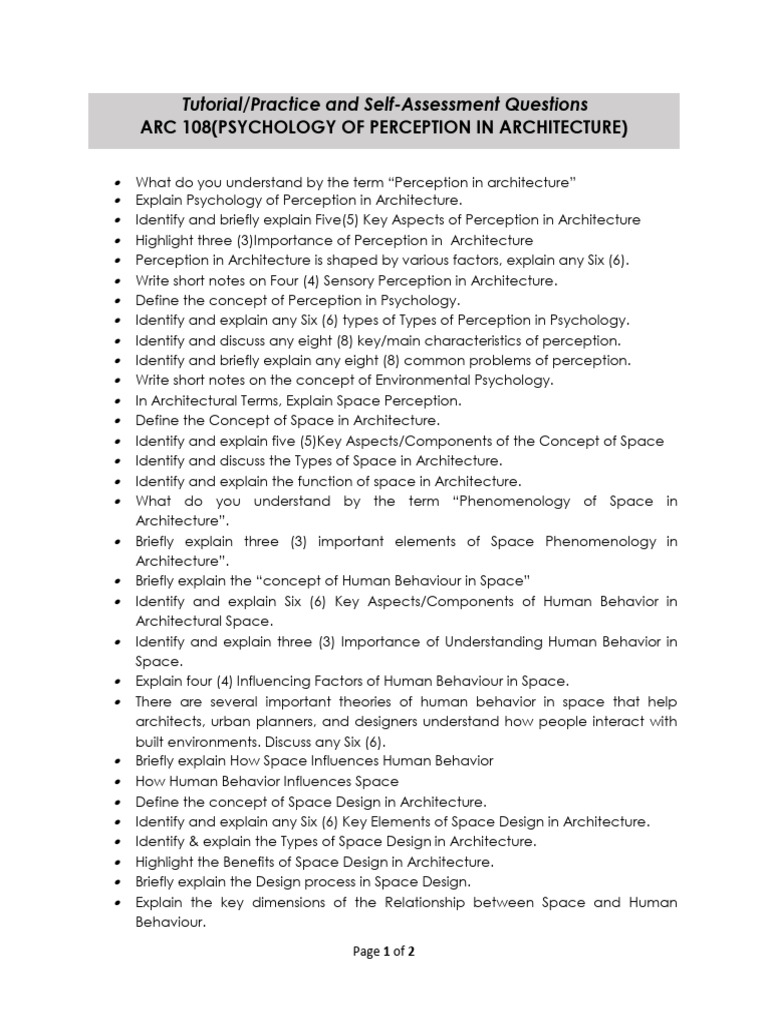 Tutorial Question On Arc 108 - Psychology of Perception in Architecture ...