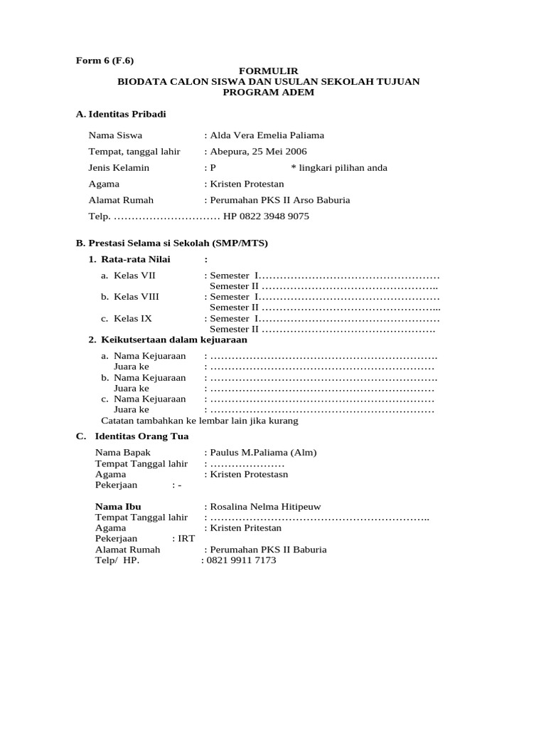 Formulir Pendaftaran Program ADEM | PDF