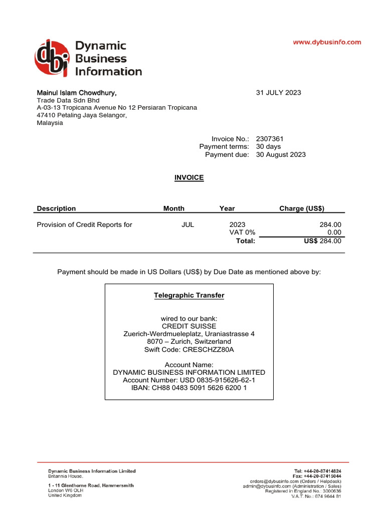 Trade Data SDN BHD - Jul - 2023 - Dynamic | PDF