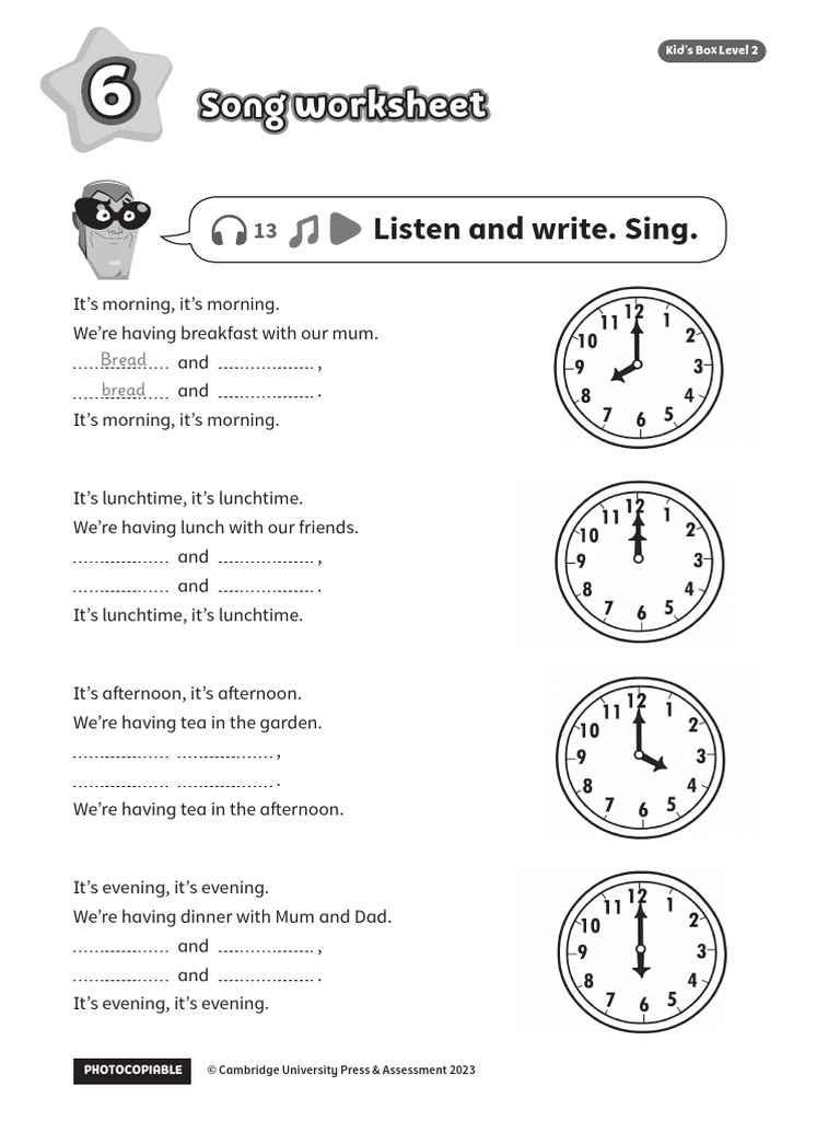 KidsBox Level 2 Unit 6 Song Worksheet | PDF