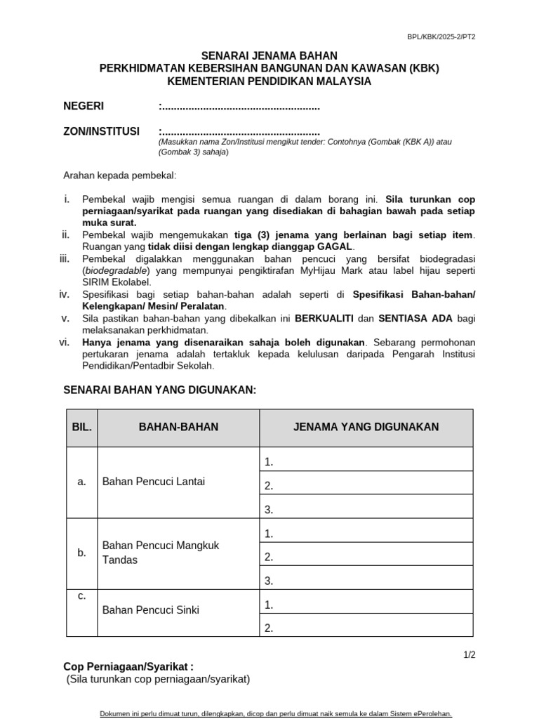 Senarai Jenama Bahan - Jul 2025 | PDF