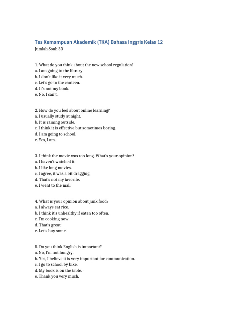 Soal TKA Bahasa Inggris Kelas 12 | PDF | Tea | Water