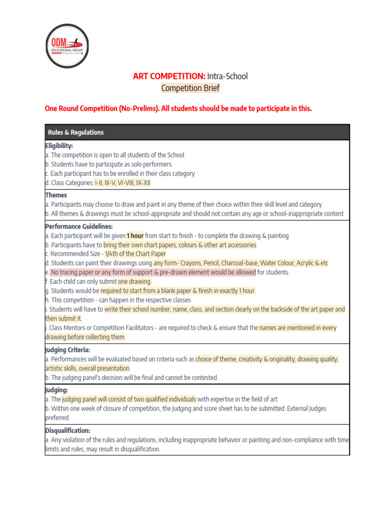 School SOP _ Art Competition_ Intra School Competition Brief | PDF