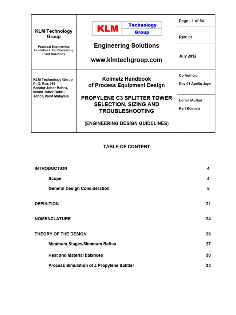 Engineering Design Guidelines Propylene c3 Splitter Rev1.2web | PDF ...