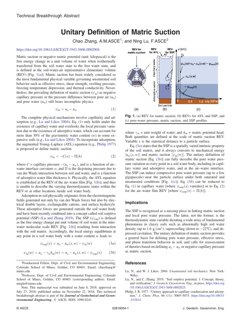 Unitary Definition of Matric Suction | PDF | Applied And ...