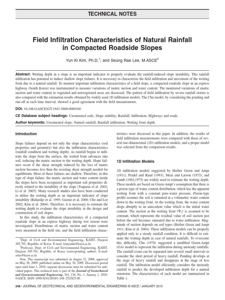 Field Infiltration Characteristics of Natural Rainfall in Compacted ...