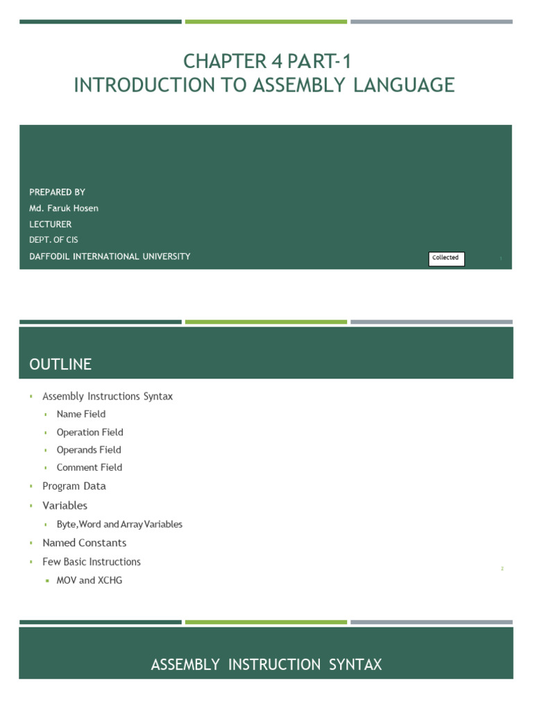L1 - Intro To Assembly Language | PDF | Assembly Language | Computer Architecture