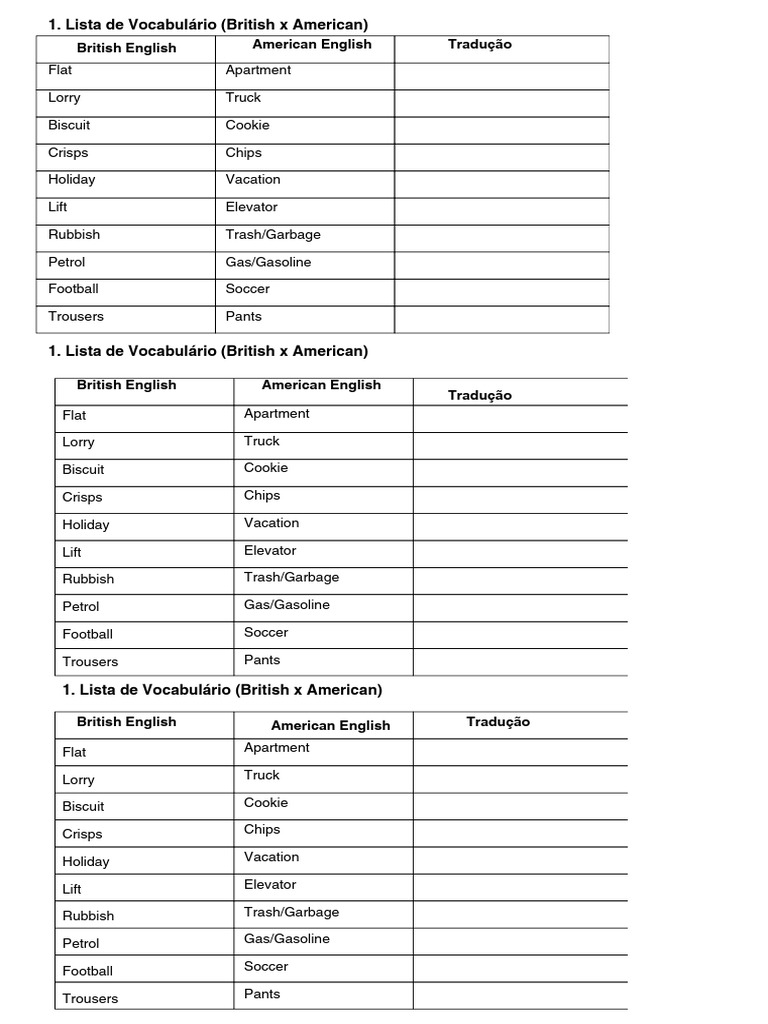 Atividades British Vs American English - PDF 20250602 004051 0000 | PDF