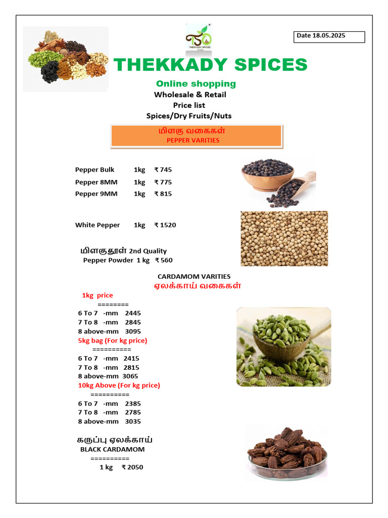 Thekkady Spices Price List MAY 18TH-1 | PDF